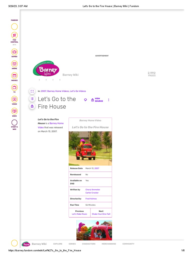 Let's Go To The Fire House - Barney Wiki - Fandom | PDF | Fandom