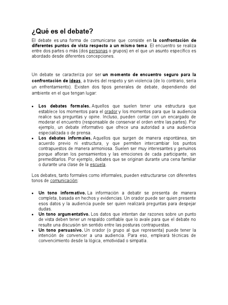 Qué Es El Debate | PDF | Hablar en público