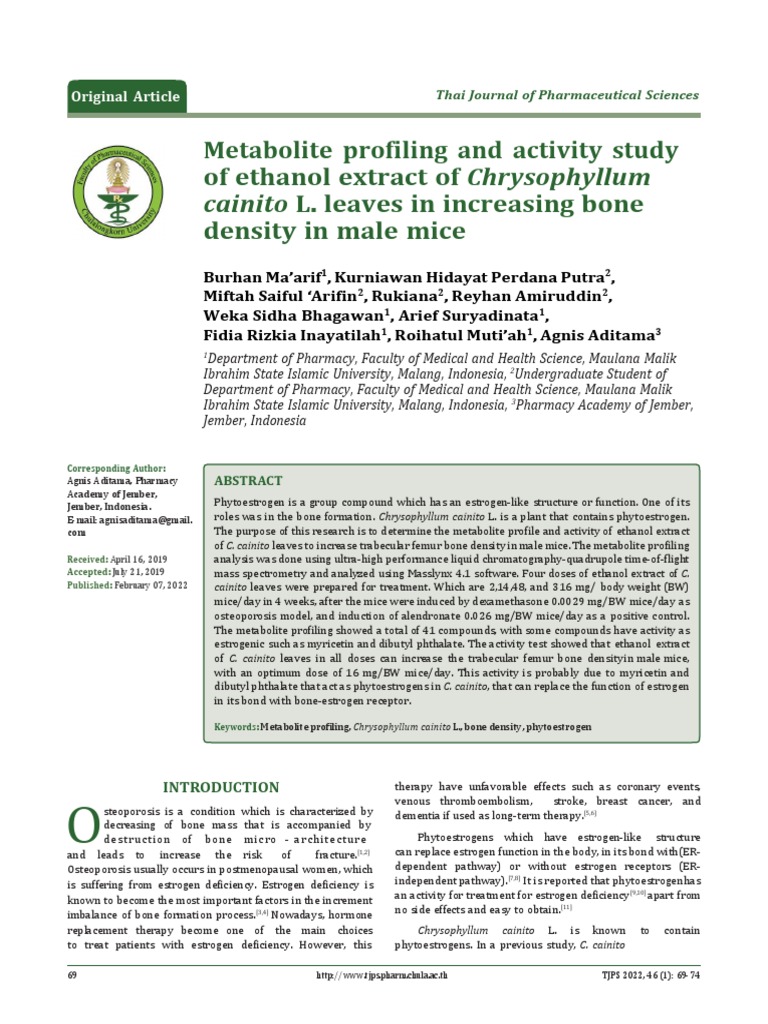 Mutu2022 - TJPS - Kenitu - Male Mice | PDF | Estrogen | Bone