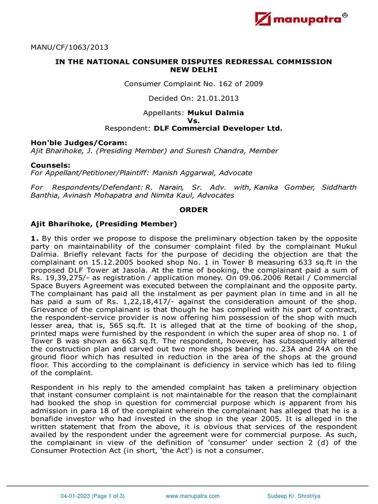 In The National Consumer Disputes Redressal Commission New Delhi | PDF ...