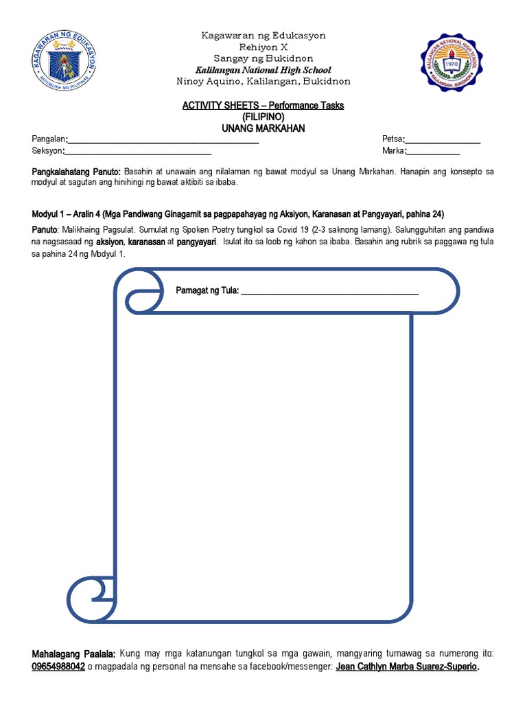 Activity Sheets Filipino | PDF