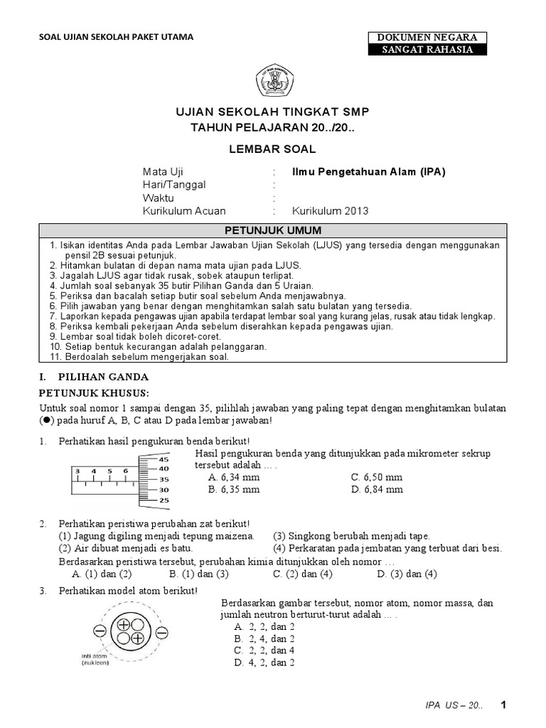 Soal US IPA SMP K13 | PDF
