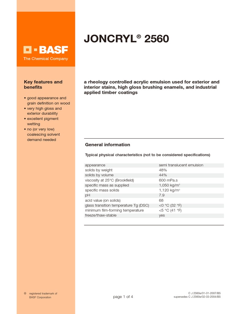 Joncryl 2560 | PDF | Polyurethane | Building Engineering