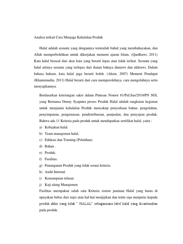Analisa Cara Menjaga Kehalalan Produk | PDF Analisa Cara Menjaga Kehalalan Produk | PDF