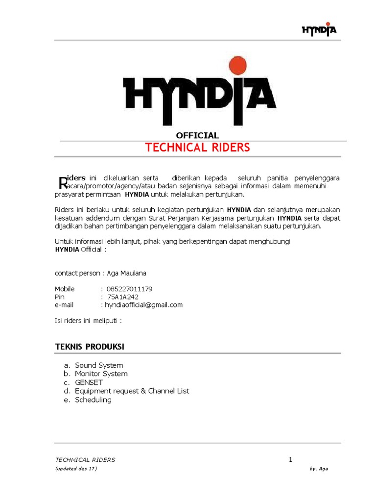 Official Technical Riders | PDF
