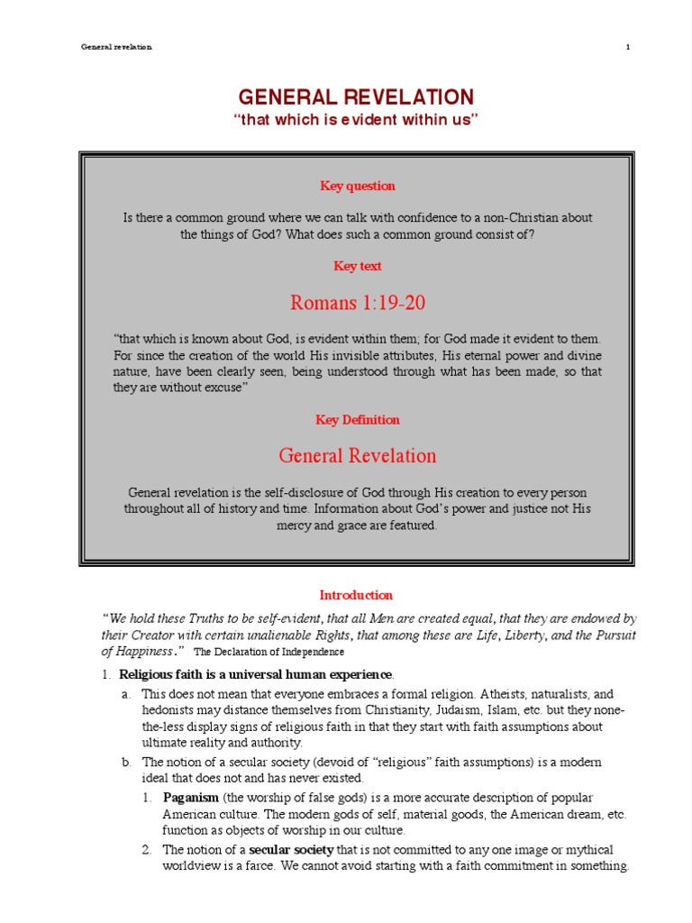 201 General Revelation | PDF | God | Revelation