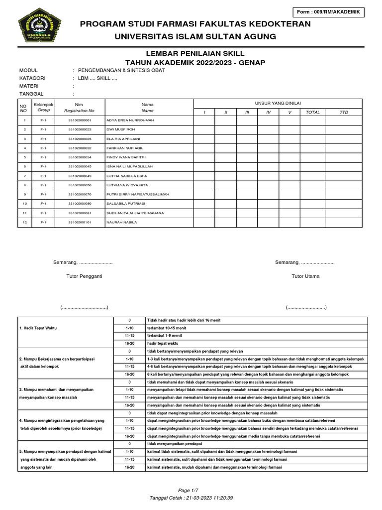 SKILL PENGEMBANGAN & SINTESIS OBAT Tahun Akademik 2022 - 2023 - GENAP | PDF