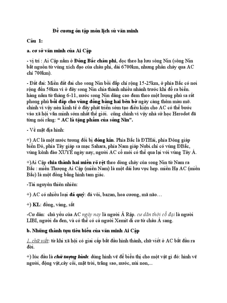 Đề Cương Ôn Tập Môn Lịch Sử Văn Minh | PDF