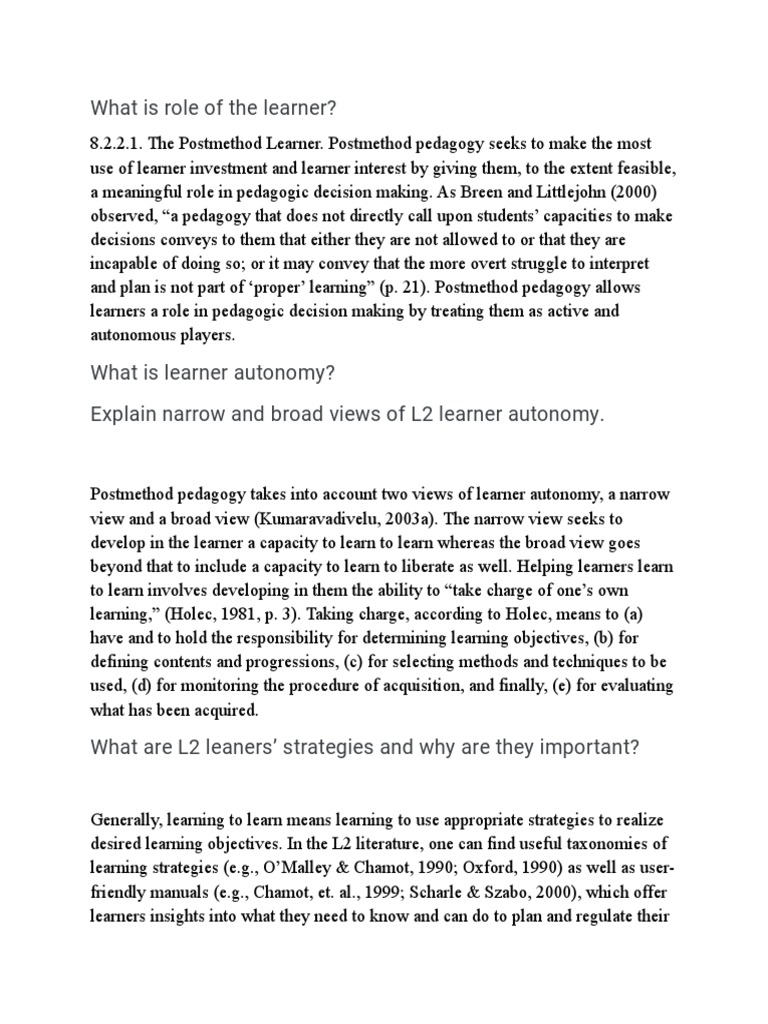 What Is Role of The Learner? | PDF | Pedagogy | Learning