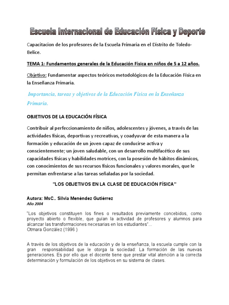 Tareas y Objetivos Educacion Fisica | PDF | Aprendizaje | Enseñando