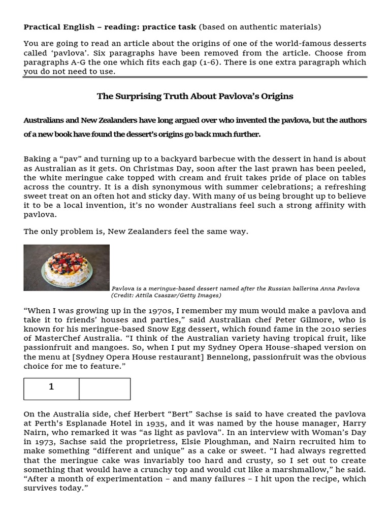 Materiały Autentyczne - The Surprising Truth About Pavlova - Practice Task - Ss | PDF | Foods ...