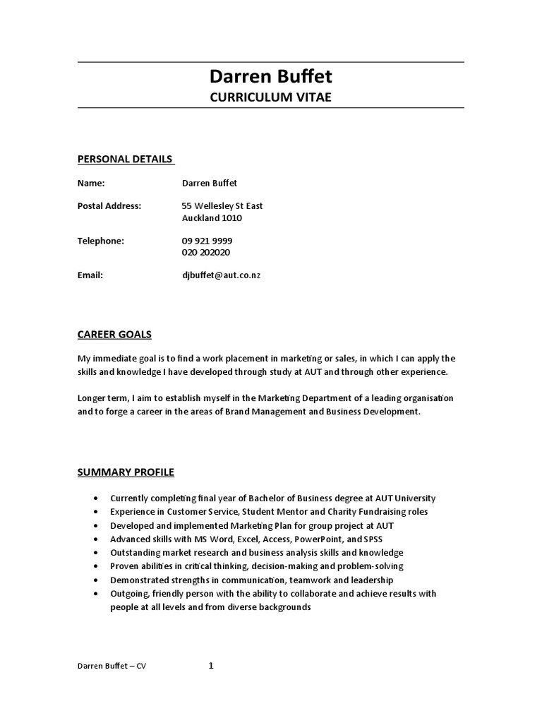 Darren Buffet's Marketing CV | PDF
