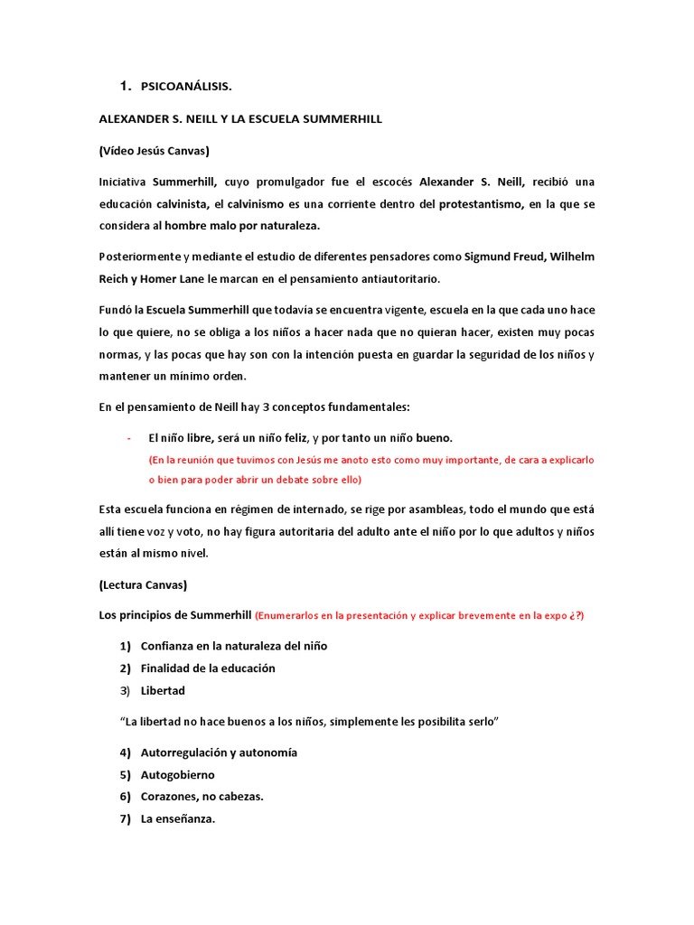 Alexander S Neill - Escuela Summerhill 1 | PDF