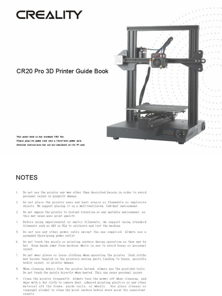 CR20 Pro 3D Printer Quickstart Guide | PDF | Printer (Computing ...