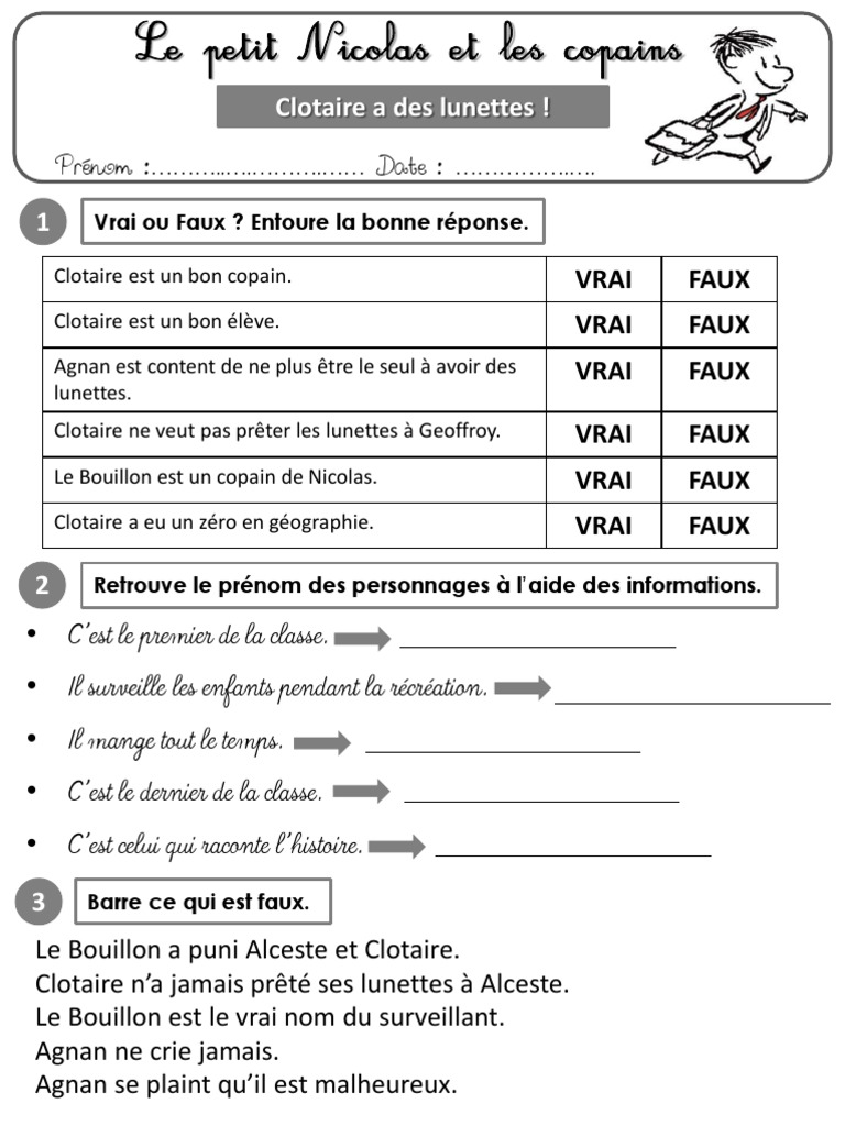 Questionnaire sur Le Petit Nicolas | PDF