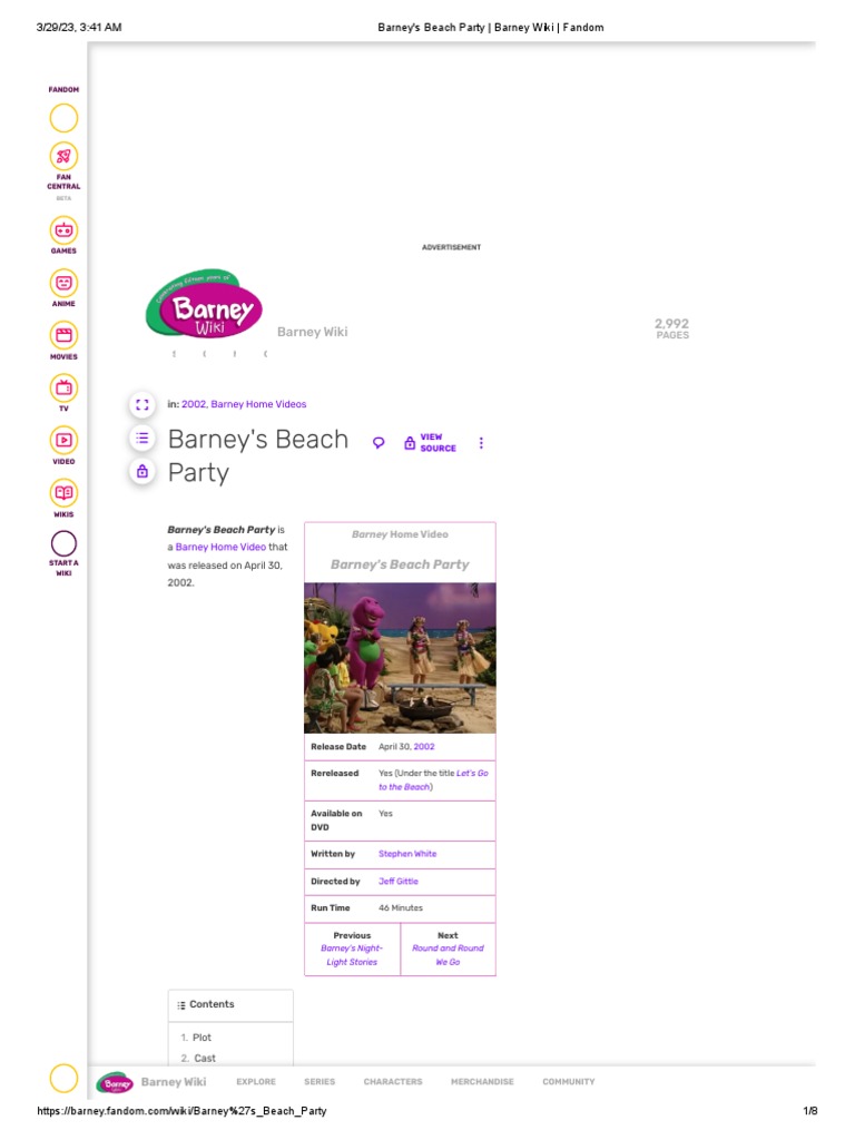Barney's Beach Party Overview | PDF | Fandom