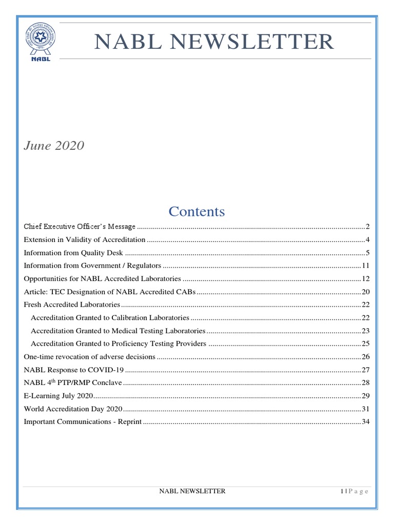 NABL Newsletter June 2020: Updates on Accreditation Extensions ...