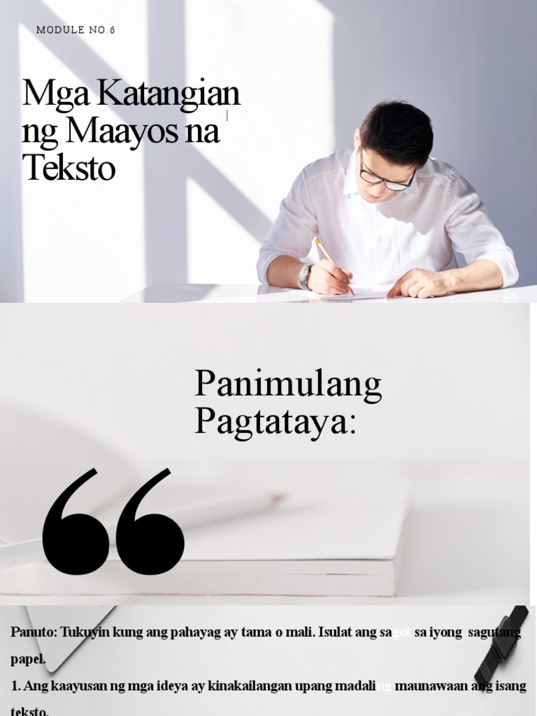 LESSON 9 - Mga Katangian NG Maayos Na Teksto | PDF