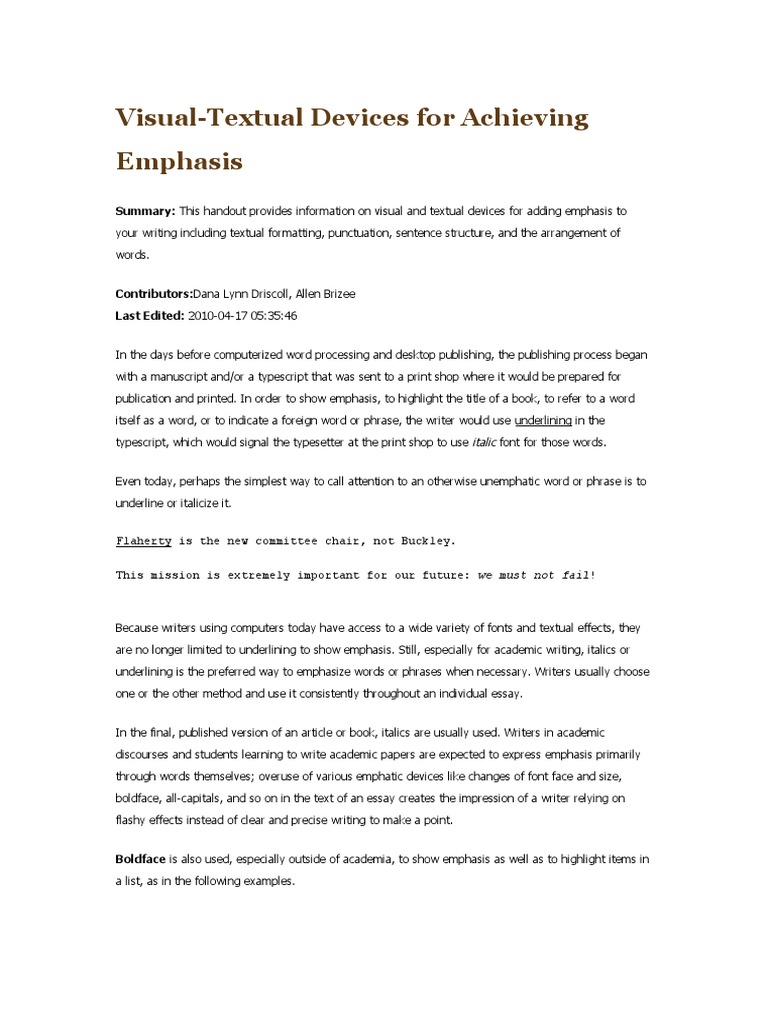 Visual Textual Devices For Achieving Emphasis | PDF | Design | Writing