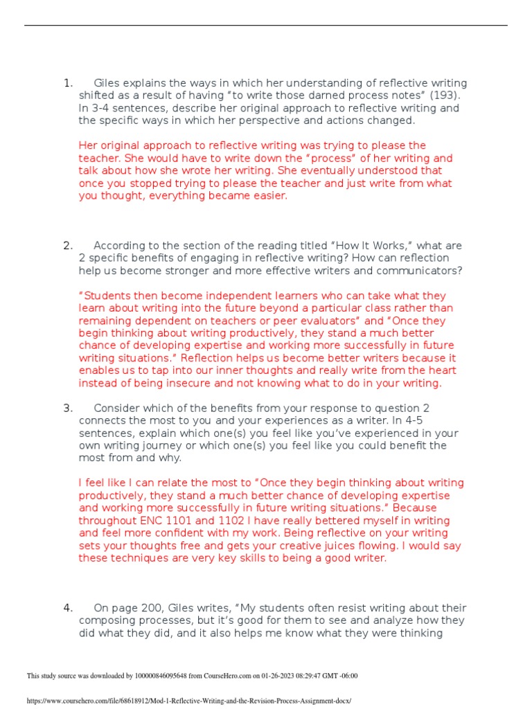 Mod. 1 Reflective Writing and The Revision Process Assignment | PDF ...