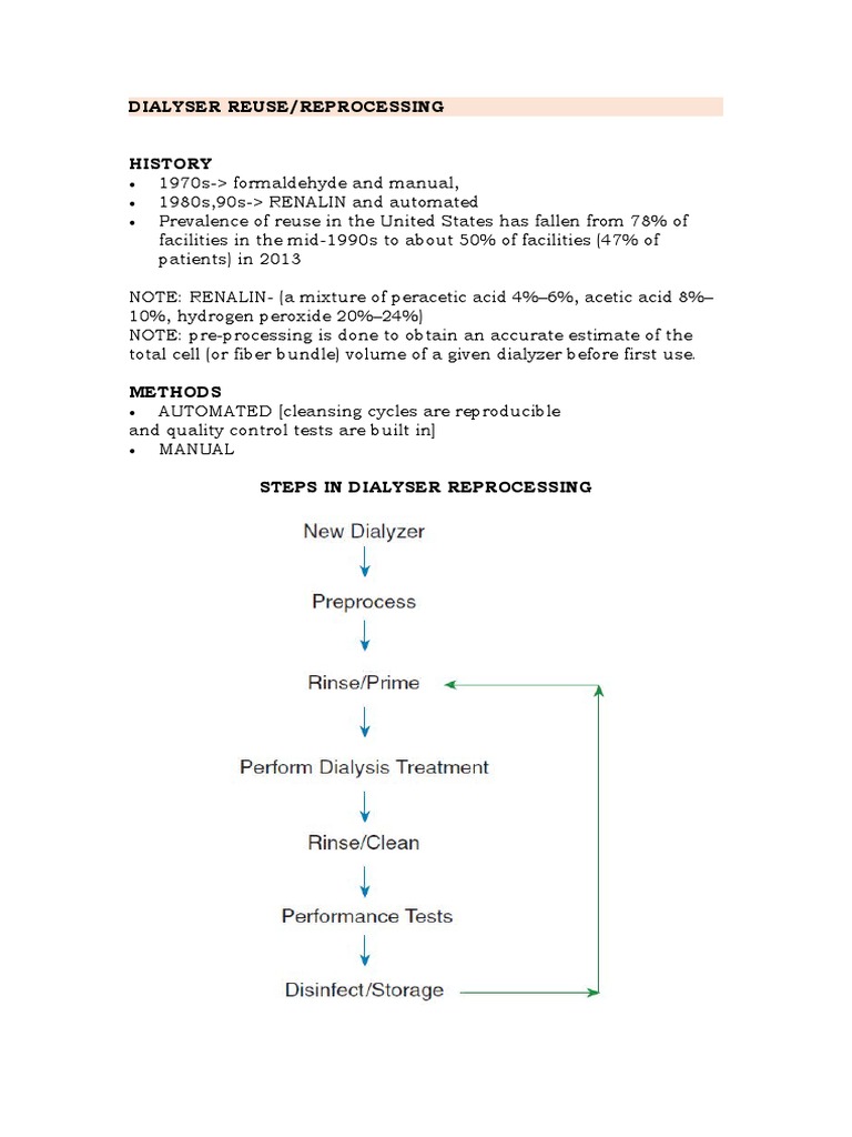 Dialyser Reuse/Reprocessing History | PDF | Hemodialysis | Water ...