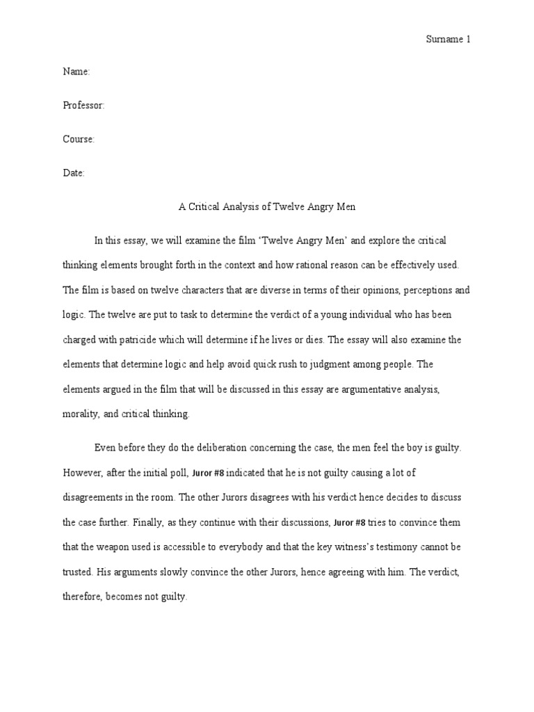 A Critical Analysis of Twelve Angry Men | PDF | Critical Thinking ...