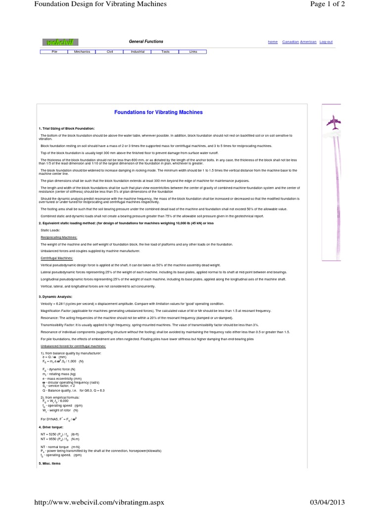 Foundation Design For Vibrating Machines | PDF | Resonance | Force