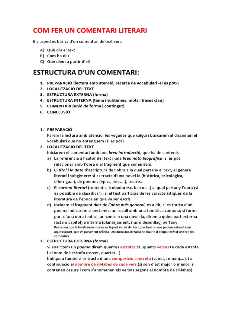 Com Fer Un Comentari Literari | PDF