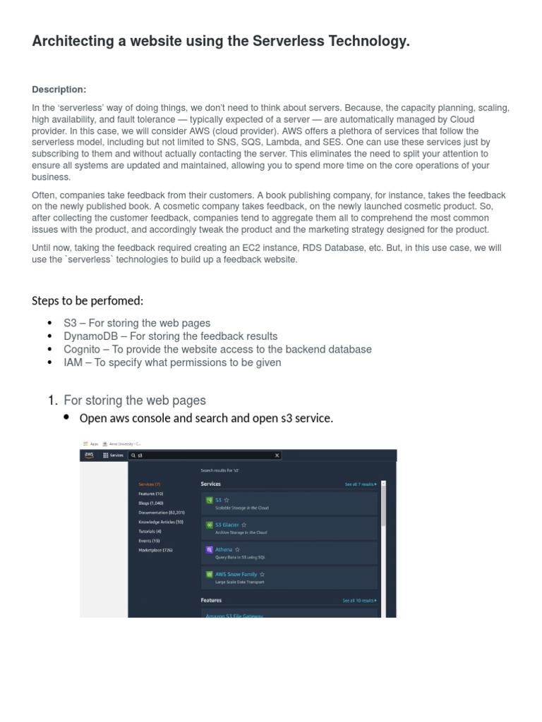 Architecting A Website Using The Serverless Technology | PDF | Amazon Web Services | Cloud Computing