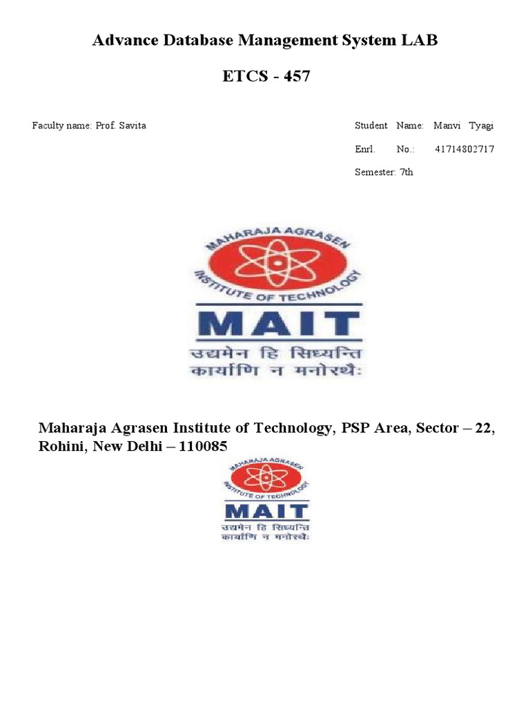 Advance Database Management System LAB ETCS - 457 | PDF | Postgre Sql | My Sql