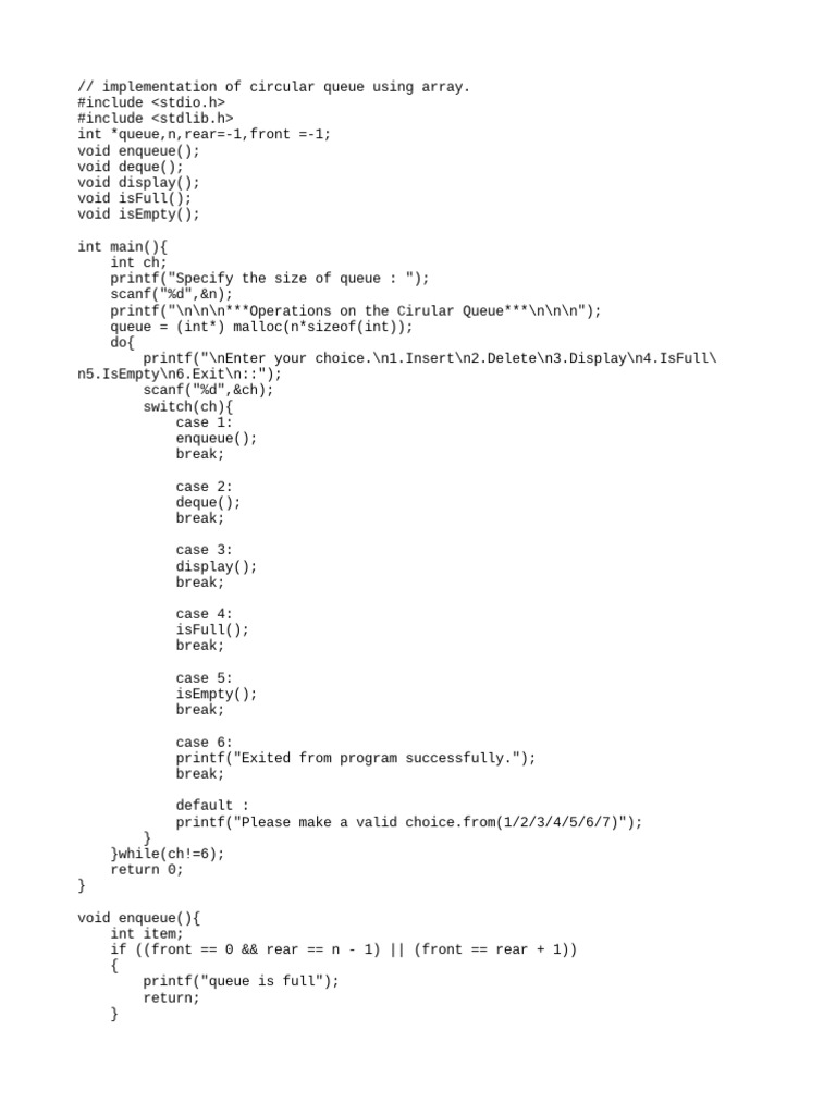 Circular Queue | PDF | Queue (Abstract Data Type) | Computer Engineering Circular Queue | PDF | Queue (Abstract Data Type) | Computer Engineering