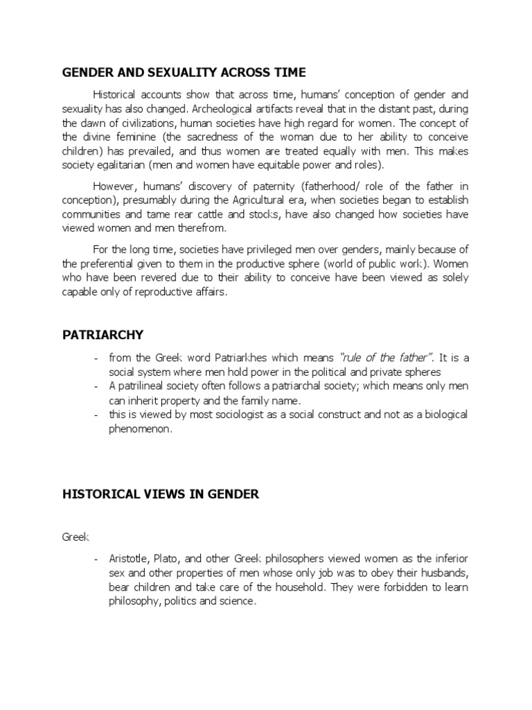 Topic 2 Gender And Sexuality Across Time Pdf Patriarchy Gender