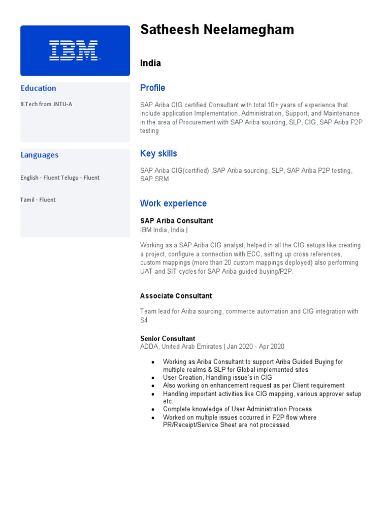 SAP Ariba CIG Consultant with 10+ Years Experience | PDF | Software ...