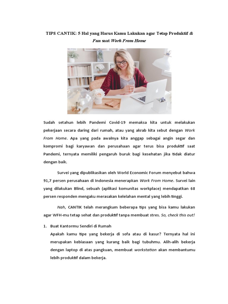 TIPS WFH CANTIK - Ilham Juliana | PDF