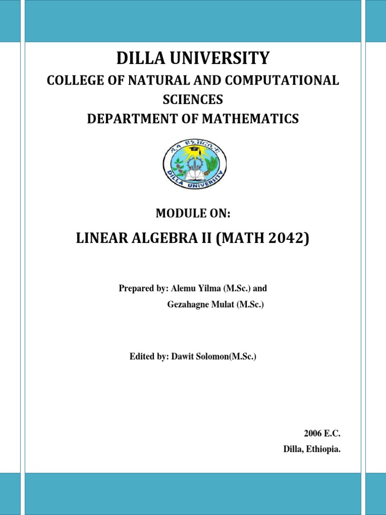Dilla University: Linear Algebra Ii (Math 2042) | PDF | Eigenvalues And Eigenvectors | Matrix ...