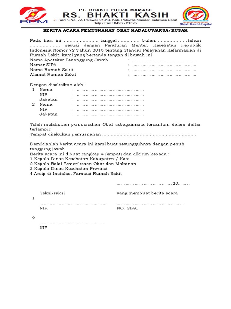 BLANKO PEMUSNAHAN OBAT KADALUWARSA Dan RESEP (RSBK) | PDF