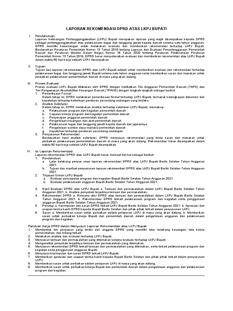 Rekomendasi DPRD atas LKPJ Bupati | PDF