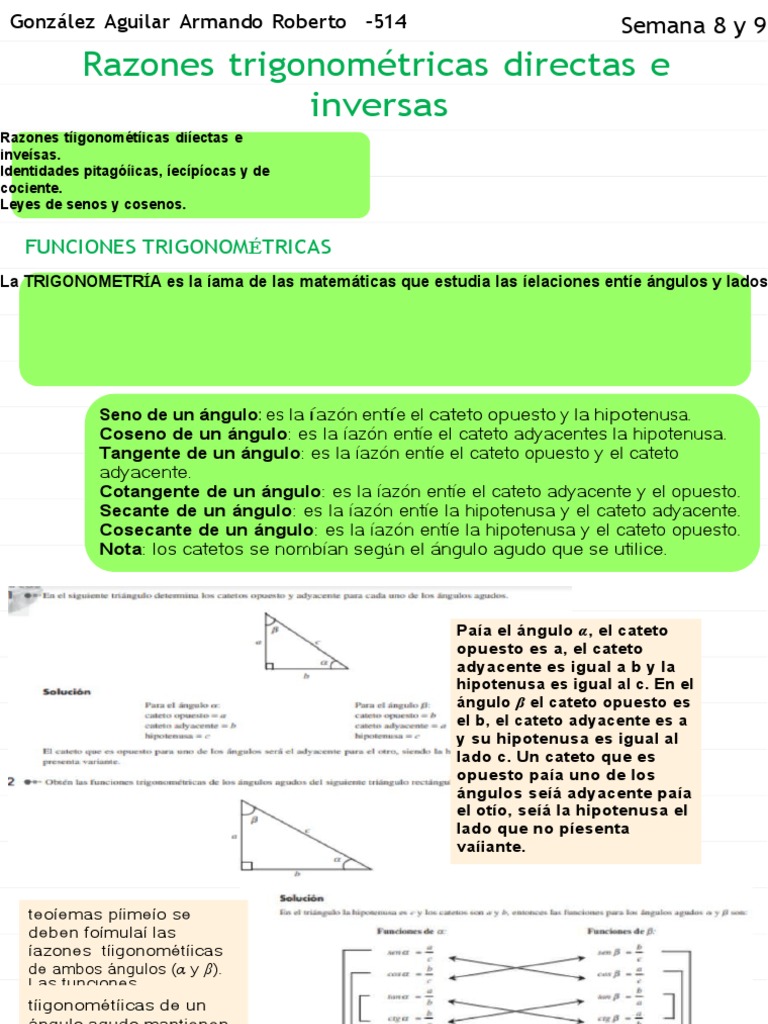 Razones Trigonométricas Directas e Inversas | PDF | Funciones trigonométricas | Trigonometría