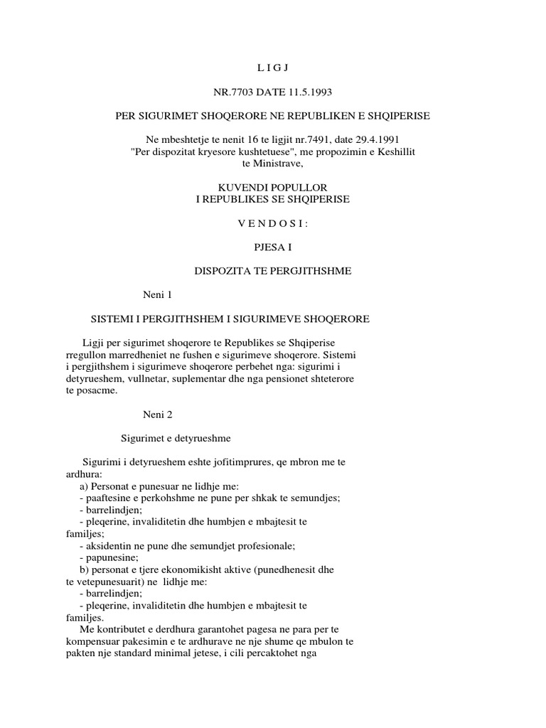 Ligj 7703, Datë 11.5.1993 - Për SigShoq | PDF