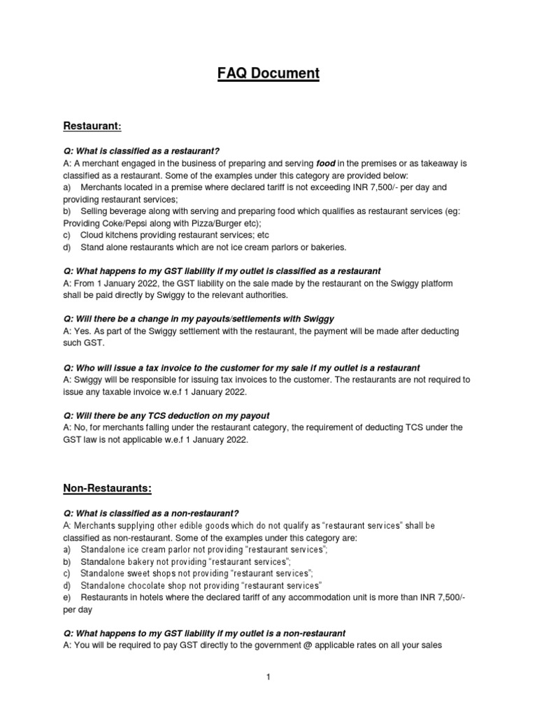 FAQ Document: Restaurant | PDF | Value Added Tax | Invoice