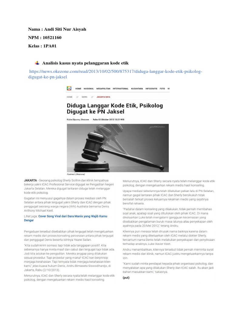Analisis Kasus Kode Etik Psikologi | PDF