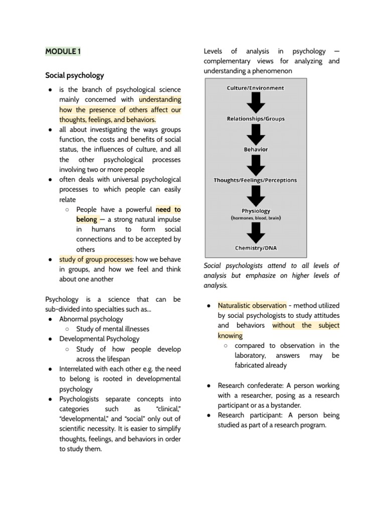 Social Psychology Notes Pdf _ PSY 328 Module 1 Lecture Notes What is ...
