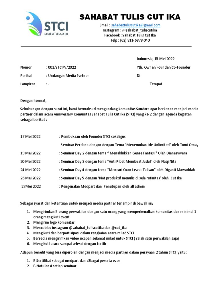 Undangan Media Partner STCI | PDF