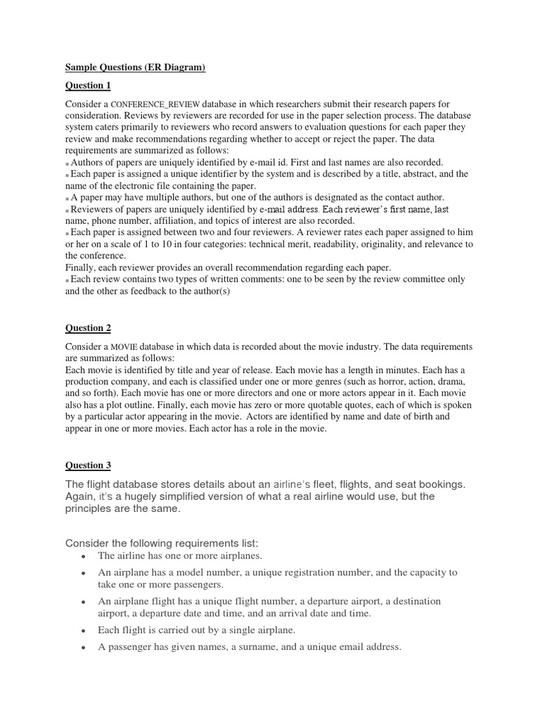 Er Diagram Question | Download Free PDF | Databases | Airlines