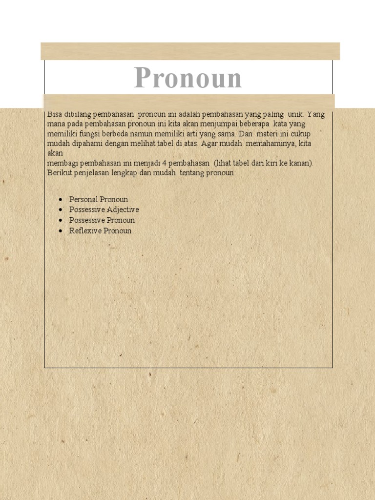 Tabel Lengkap Pronoun dalam Bahasa Inggris | PDF | Seni & Disiplin ...