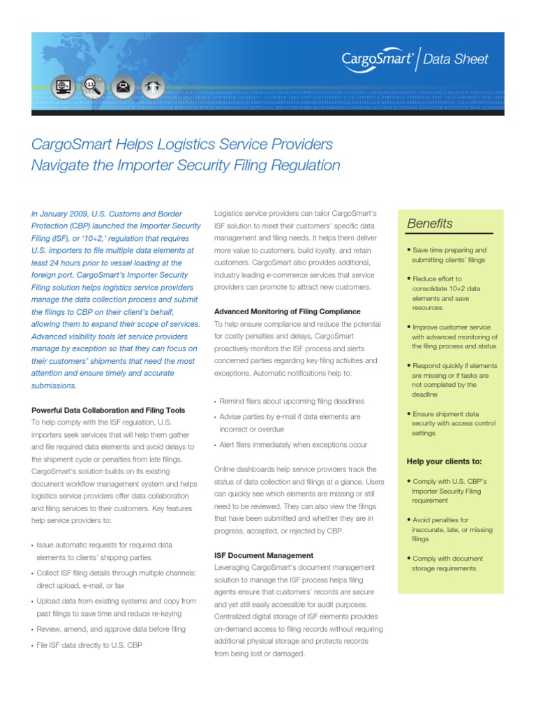 CargoSmart ISF - LSP | PDF | U.S. Customs And Border Protection | Logistics