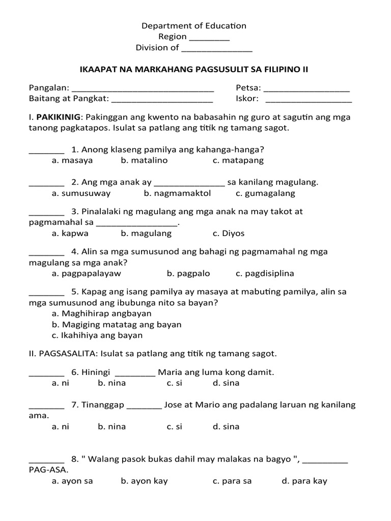 Filipino 2 Q4 PT | PDF