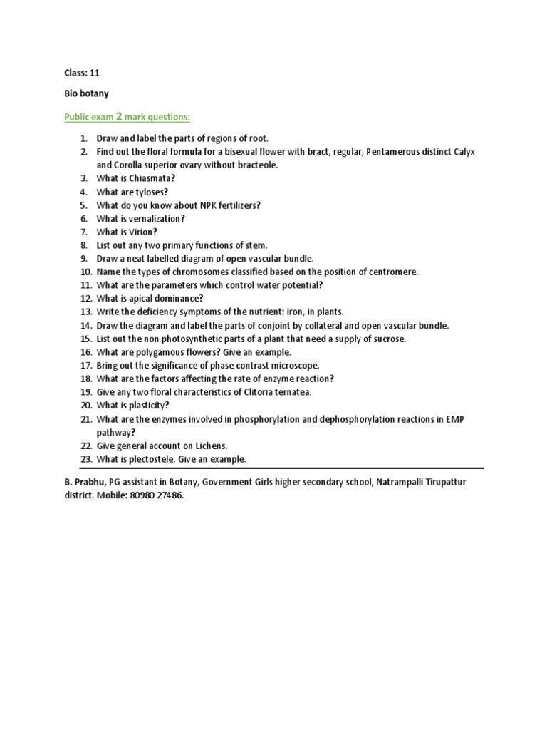 Class 11 Botany Exam Prep | PDF | Science & Mathematics