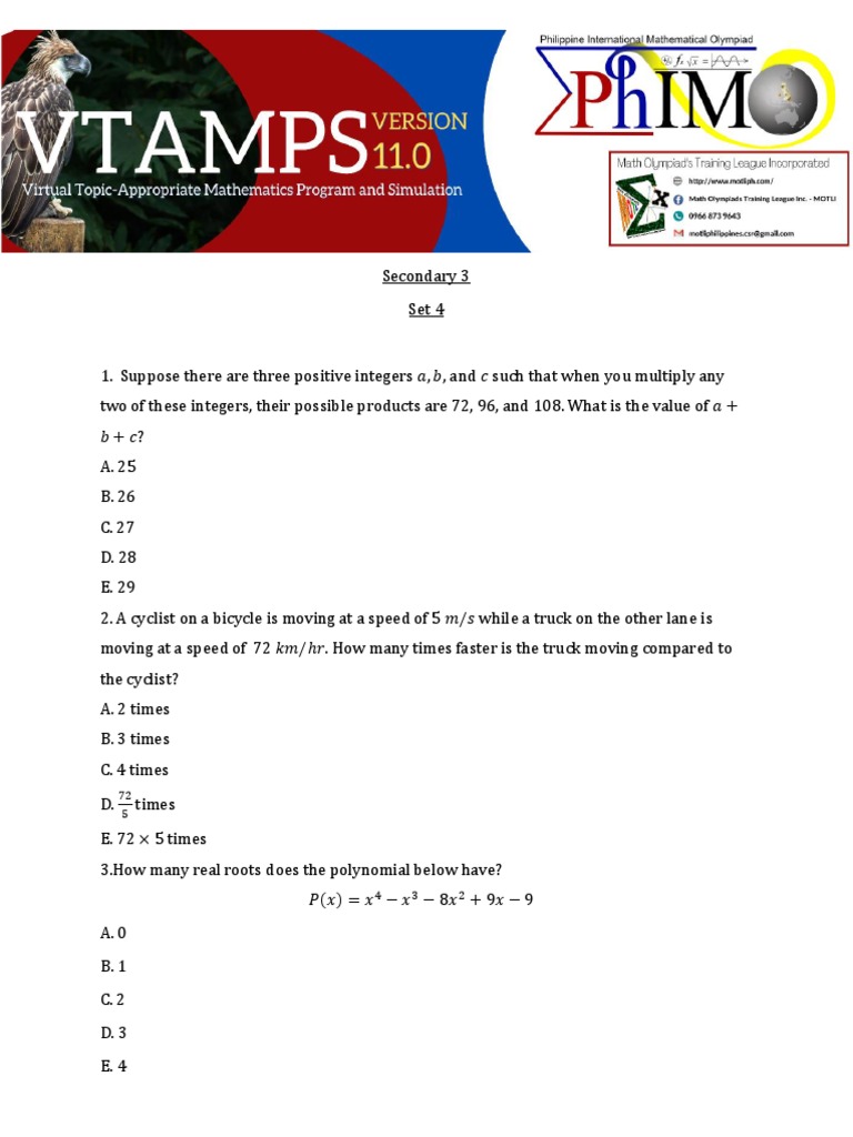 VTAMPS 11.0 Secondary 3 Set 4 | PDF | Triangle | Area