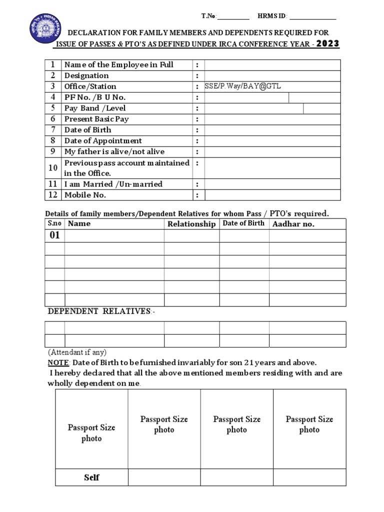 Family Declaration for Railway Passes 2023 | PDF | Career & Growth ...